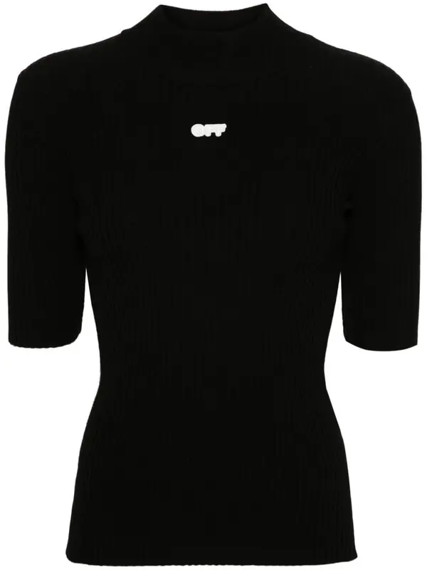 Off-White Appliqué-logo Ribbed-knit Top - Black