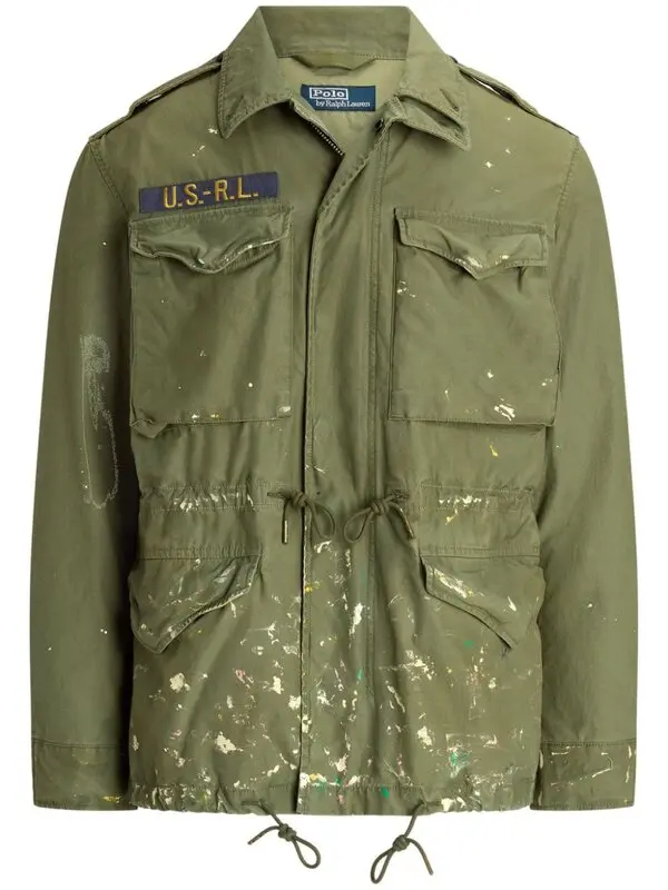 Ralph Lauren Paint-Splatter Twill Military Jacket In Green - 46
