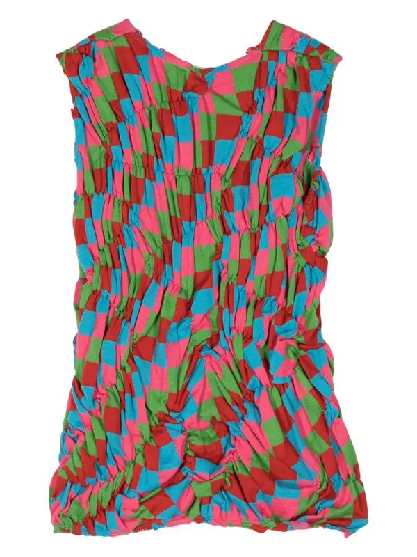 Comme Des Garçons Check-pattern Ruched Top - Pink