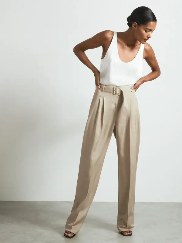 ATELIER Matilda Belted Wide Leg Trousers - Neutral