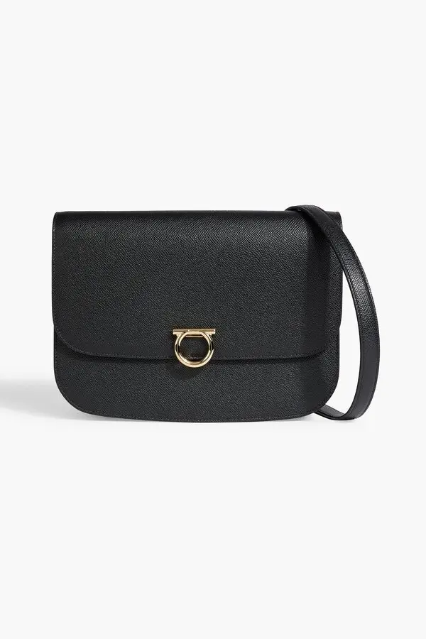 FERRAGAMO Textured Leather Shoulder Bag - Black