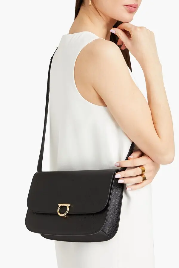 FERRAGAMO Textured Leather Shoulder Bag - Black