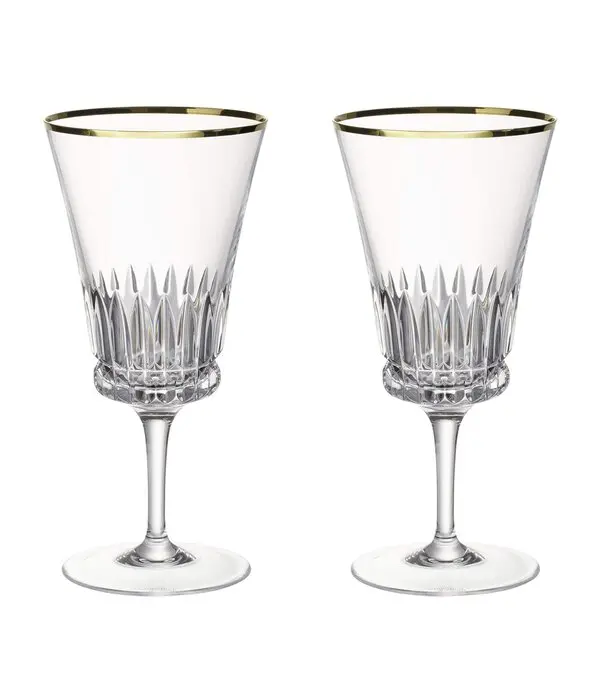VILLEROY & BOCH Set Of 2 Grand Royal Gold Water Goblets - Clear