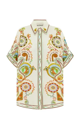 ALEMAIS Pinball Tie-neck Printed Linen Shirt