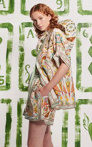 ALEMAIS Pinball Tie-neck Printed Linen Shirt