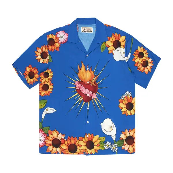 PLEASURES Heart Button Down Shirt - Blue