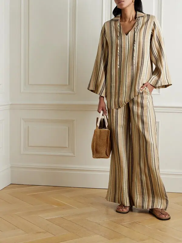 Lisa Marie Fernandez Striped Linen-blend Wide-leg Pants