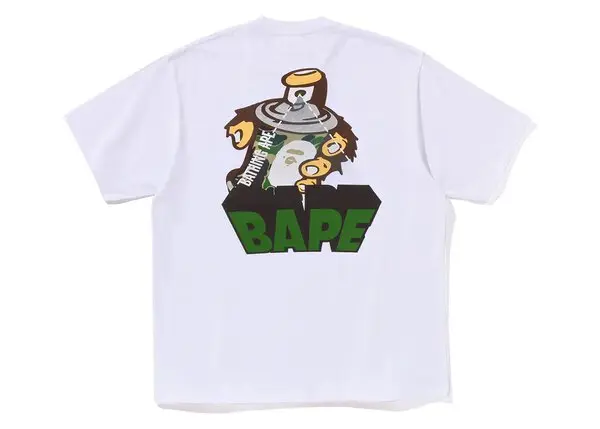 A BATHING APE Graffiti Logo Relaxed Fit Tee Shirt - White