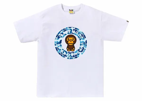 A BATHING APE Abc Camo Milo Busy Works Tee Shirt - White/blue
