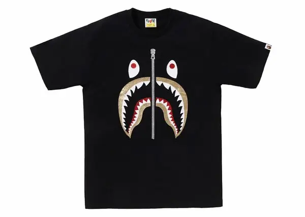 A BATHING APE Glitter Shark Tee Shirt - Black