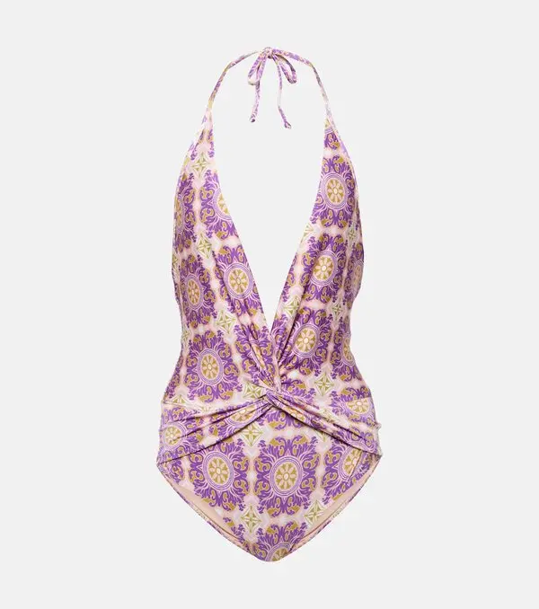 ADRIANA DEGREAS Exotic Coral Printed Halterneck Swimsuit - Multicoloured