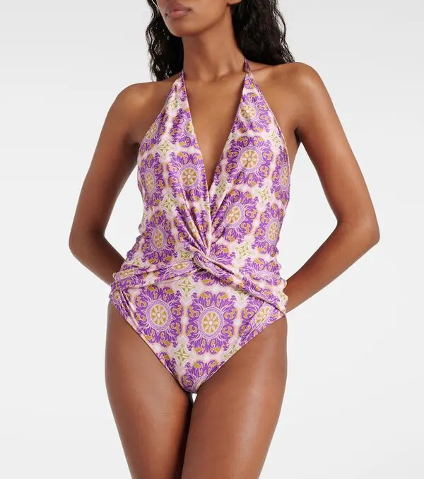 ADRIANA DEGREAS Exotic Coral Printed Halterneck Swimsuit