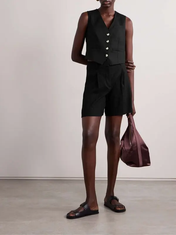 Veronica Beard Noemi Pleated Linen-blend Shorts