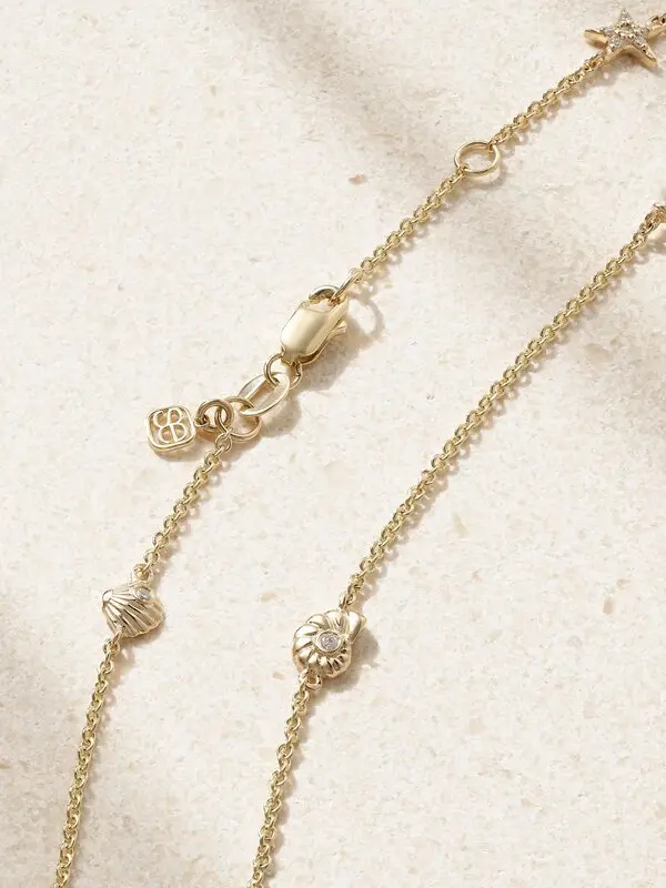 SYDNEY EVAN Seashell 14-karat Diamond And Pearl Anklet