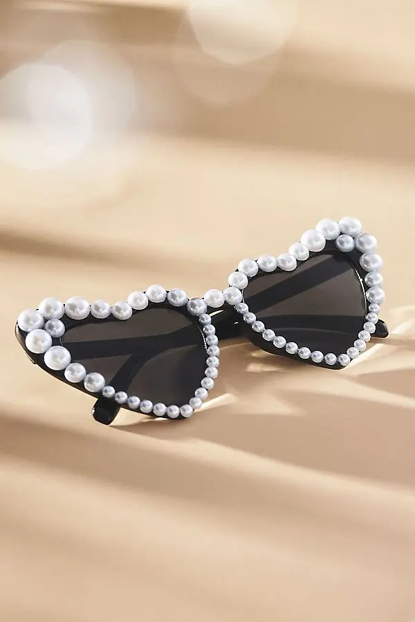 Bhldn Pearl Heart Sunglasses - Black
