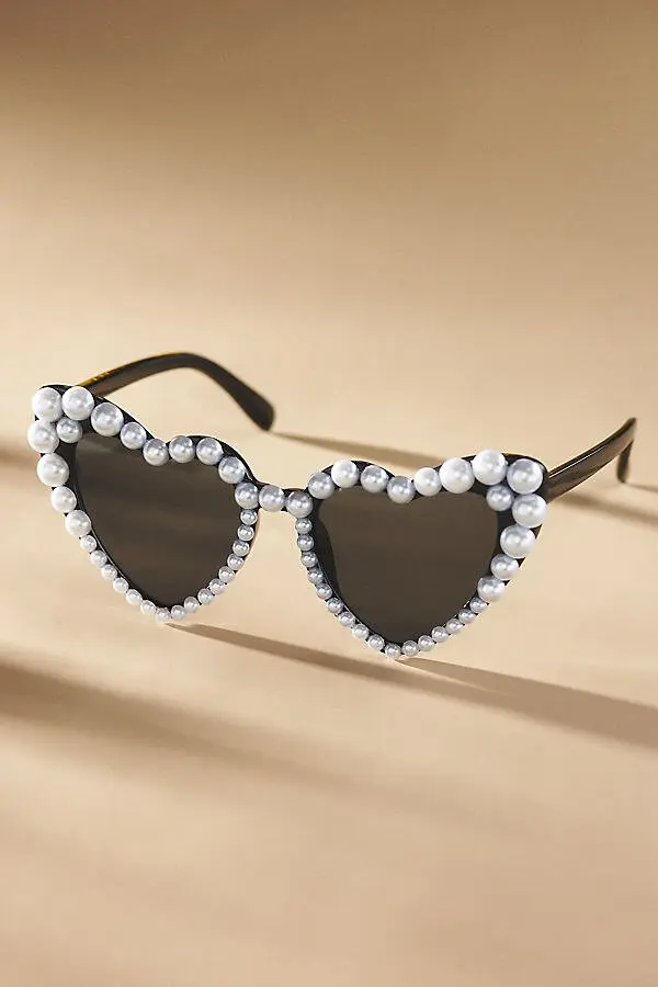 Bhldn Pearl Heart Sunglasses - Black