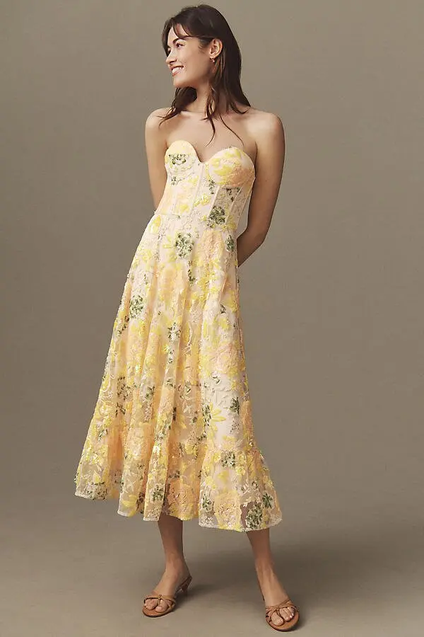 Dress The Population Carina Sequin Appliqu Midi Dress In Yellow - 51% Off  | Editorialist
