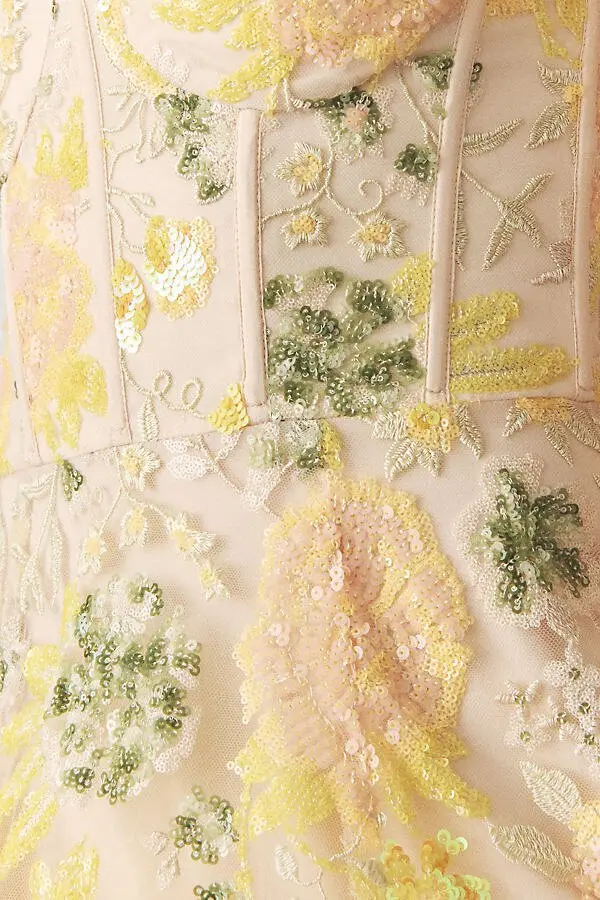 Dress The Population Carina Sequin Appliqu Midi Dress In Yellow - 51% Off  | Editorialist