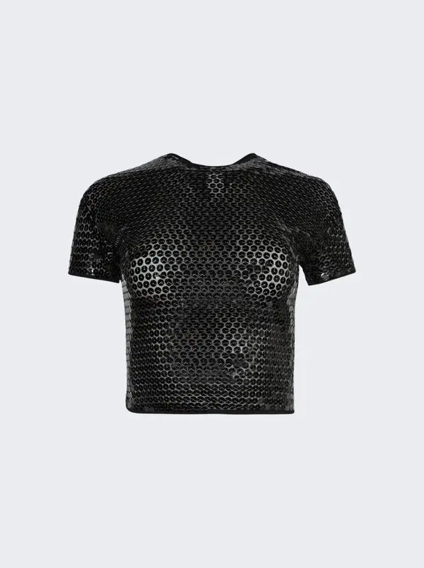 MUGLER Sequin-embellished Crop Top - Black