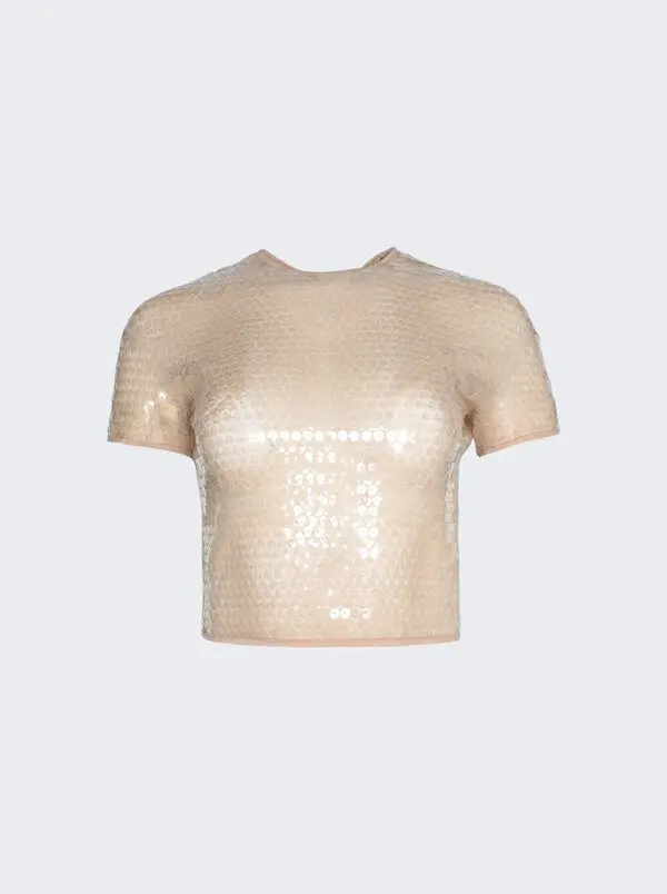 MUGLER Sequin-embellished Crop Top - Tan