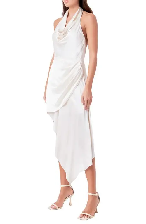 Endless Rose Asymmetric Halter Neck Satin Dress - Champagne