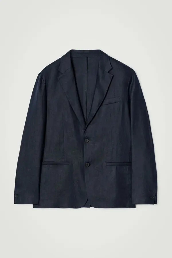 Cos Single-breasted Linen Blazer - Blue