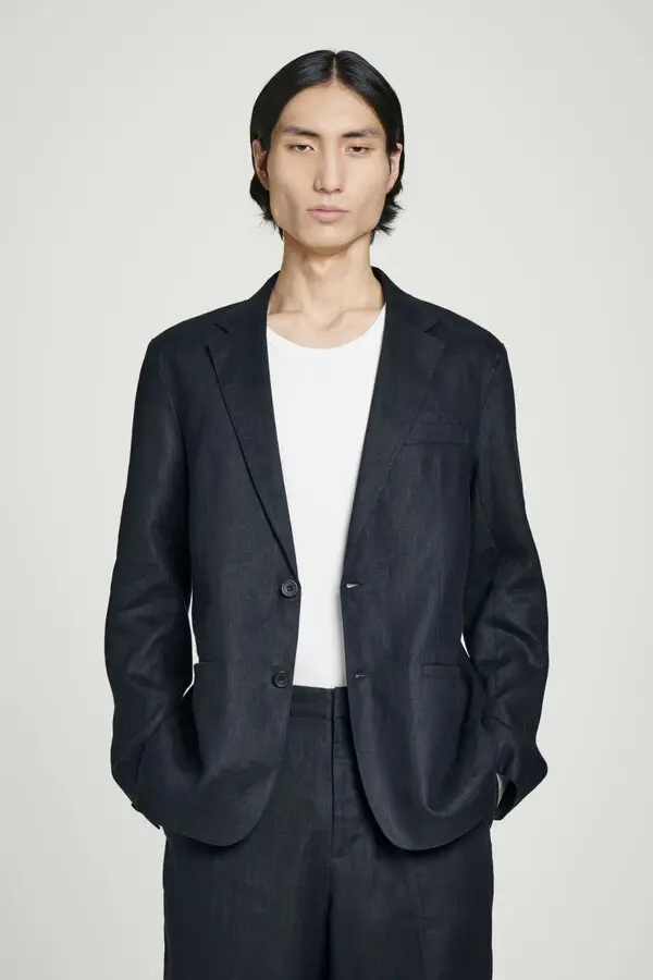 Cos Single-breasted Linen Blazer - Blue