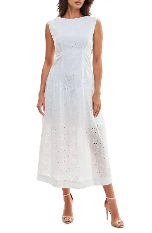 Socialite Back Cutout Sleeveless Cotton Eyelet Midi Dress In Bright White -  48% Off | Editorialist