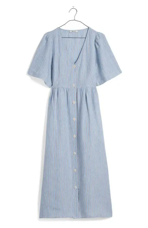 madewell linen button dress MADEWELL Linen Blend Button-Waist Wrap Midi Dress