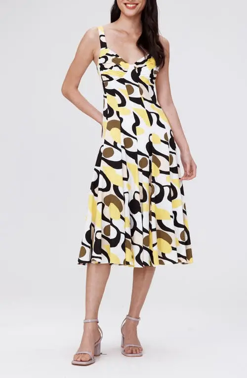 Diane Von Furstenberg Beth Abstract Print Fit & Flare Midi Dress - Mirage  Yellow | Editorialist