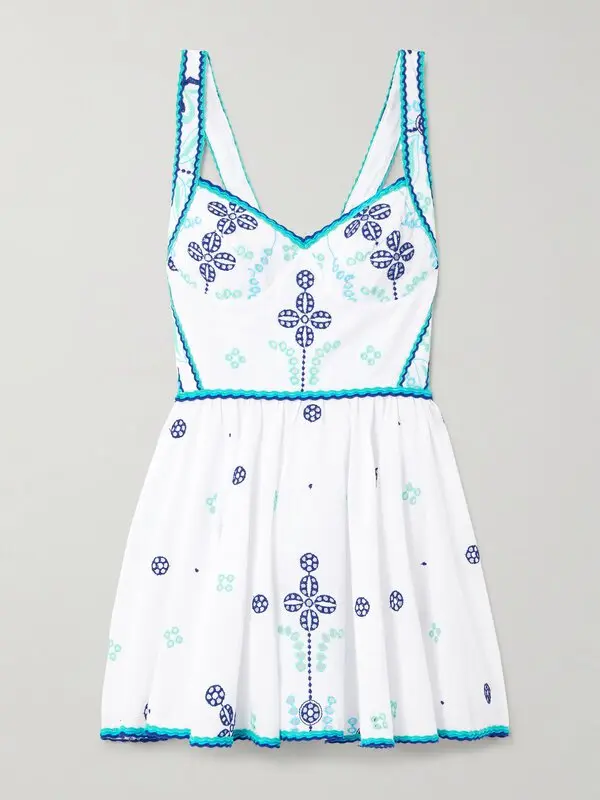 Charo Ruiz Ibiza Moli Broderie Anglaise Cotton-blend Mini Dress - Blue