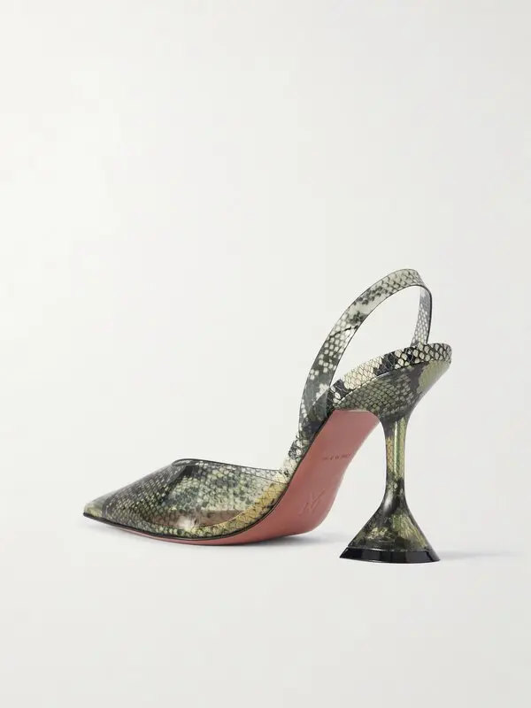 Amina Muaddi Holli Snake-effect Slingback Pumps