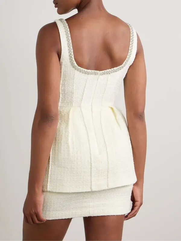 self portrait cream embellished tiered dress Cream Rhinestone Mesh Ruffle Mini Dress  self-portrait-US