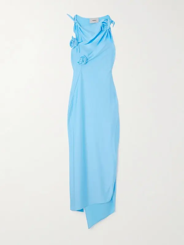 Coperni Floral-appliquéd Stretch-satin Gown - Blue