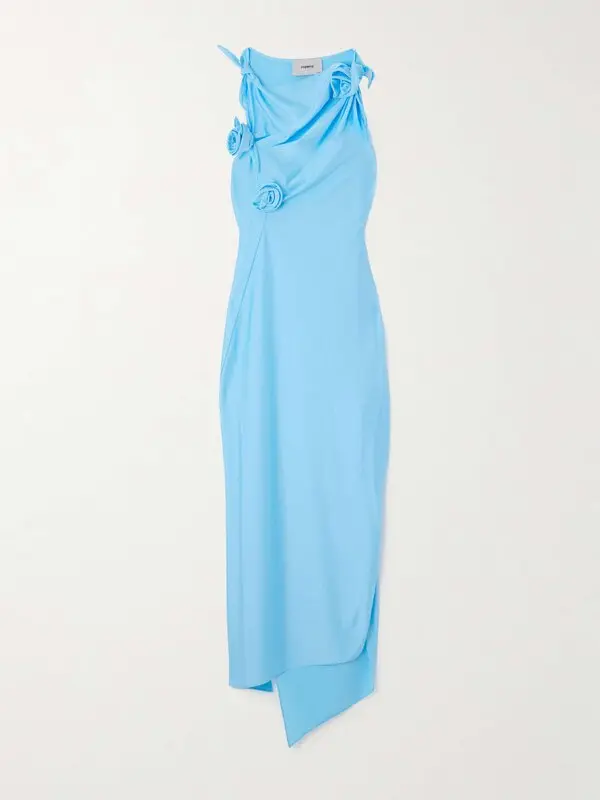 Coperni Floral-appliquéd Stretch-satin Gown - Blue