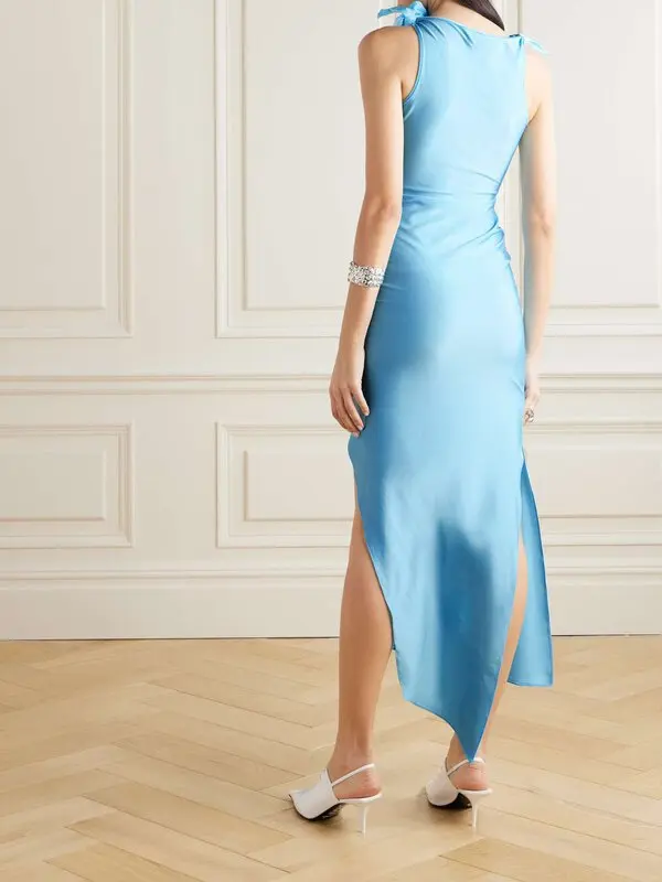 Coperni Asymmetric Rosette-Detailed Satin Maxi Dress - Blue - 60% Off |  Editorialist