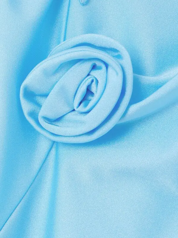 Coperni Floral-appliquéd Stretch-satin Gown - Blue