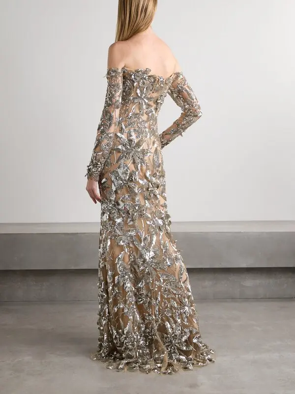 Oscar De La Renta Off-the-shoulder Sequined Tulle Gown