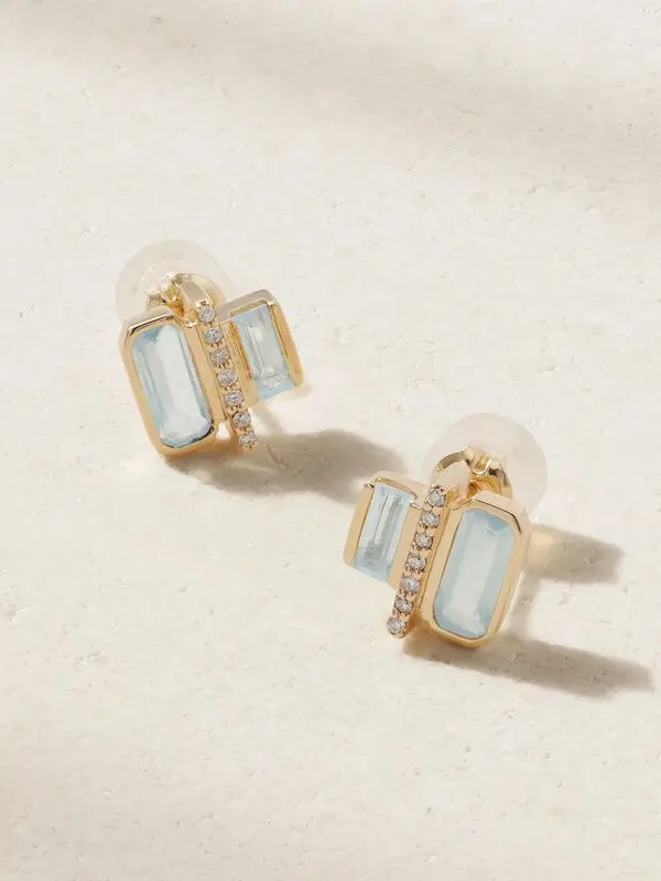 MELISSA JOY MANNING Cityscape 14-karat Recycled Aquamarine And Diamond Earrings - Gold
