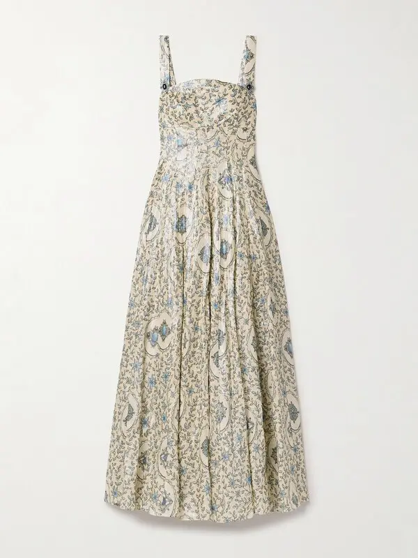 Agua Bendita Aguamarina Platero Floral-print Linen Maxi Dress - Neutrals