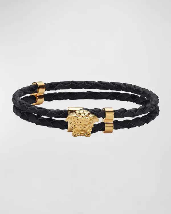 Versace Medusa Braided Leather Bracelet - Black