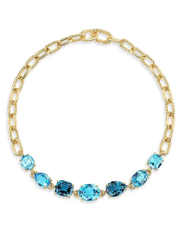 David Yurman 18k Yellow Gold Topaz Chain Necklace - Blue/gold