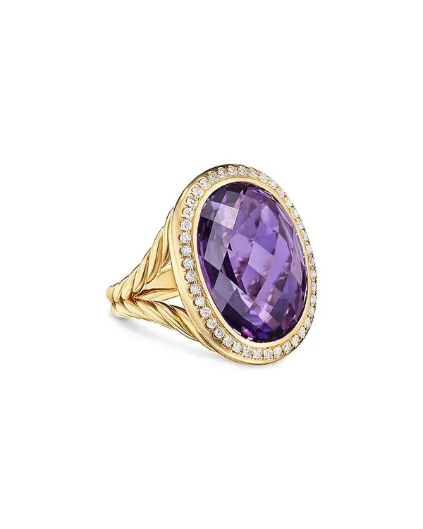 David Yurman Albion Oval Ring In 18k Yellow Gold With Amethyst And Diamonds - Amethyst/gold