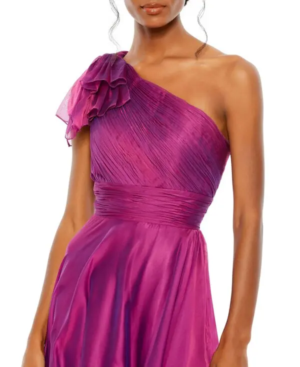Mac Duggal One Shoulder Gown With Bow Detail And Slit - Raspberry