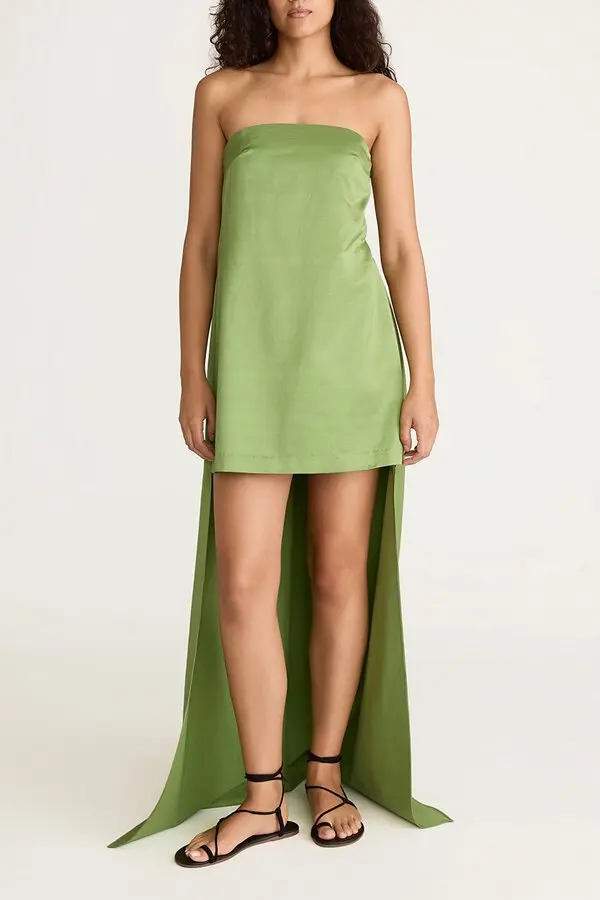 Rebecca Taylor Slub Sateen Mini Dress With Train In Green - 40% Off |  Editorialist