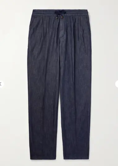 Brunello Cucinelli Pleated Denim Drawstring Trousers