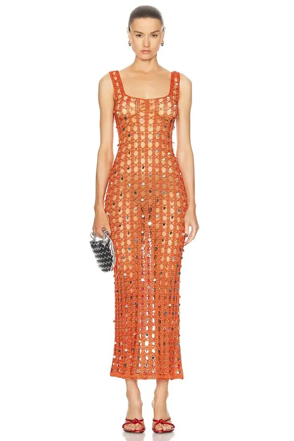 Calle Del Mar Square Neck Crochet Dress In Orange In Tomato - 89% Off |  Editorialist