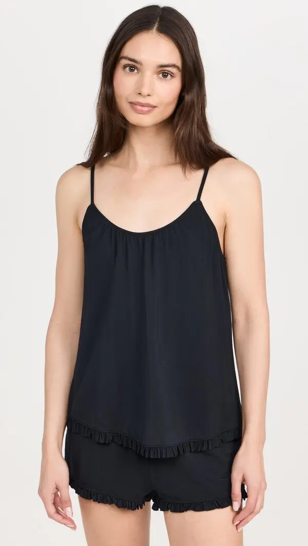 Eberjey Gisele Tencel Modal Ruffle Cami & Shortie Short Set - Black