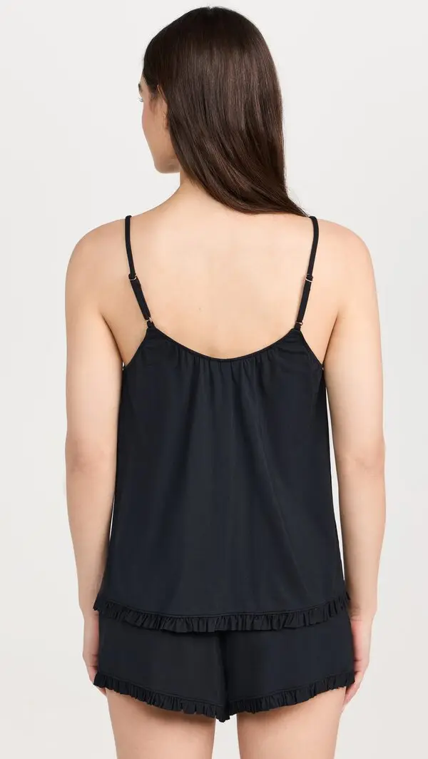 Eberjey Gisele Tencel Modal Ruffle Cami & Shortie Short Set - Black