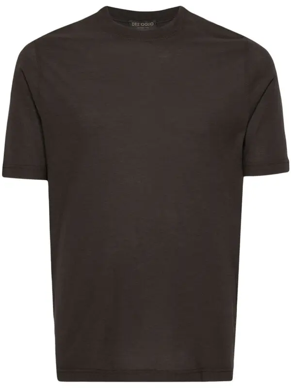 DELL'OGLIO Crew-neck Cotton T-shirt - Brown